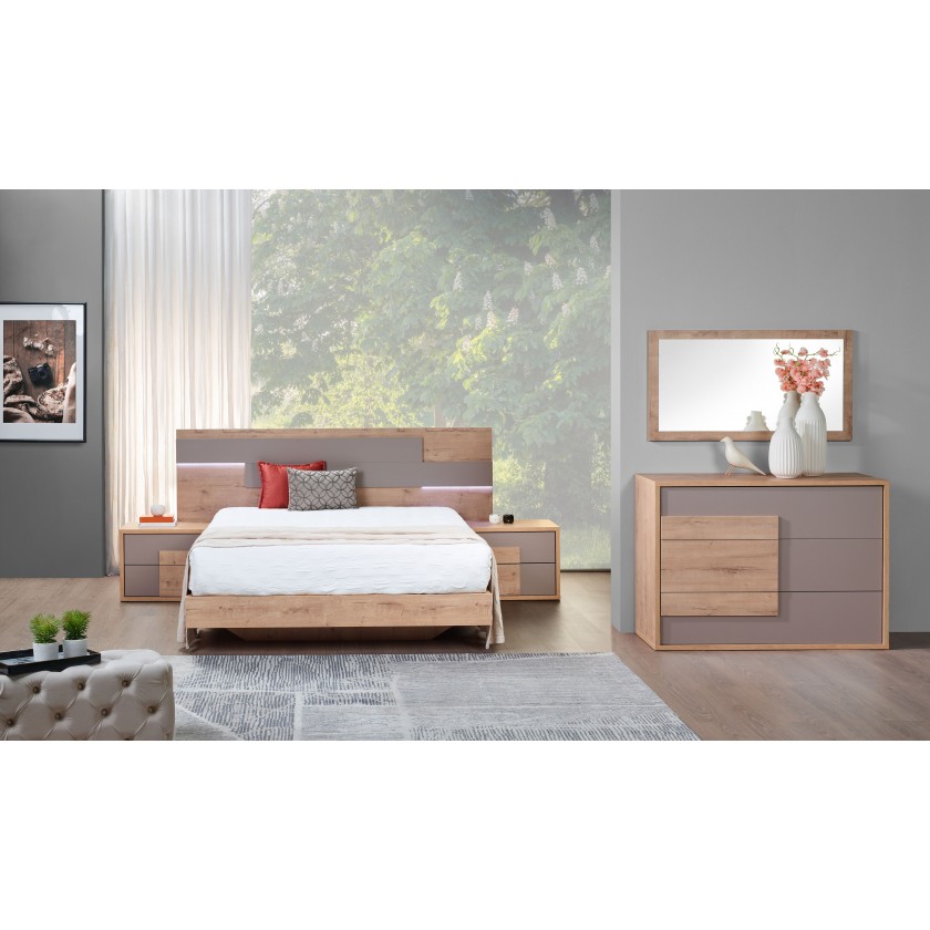 Cama de Casal Kenzo II - Carvalho/Cinza 195x150